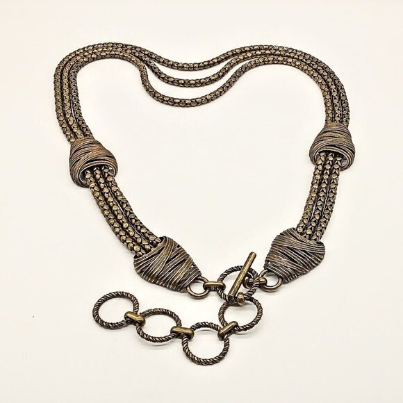 Vintage | Accessories | Vintage Triple Strand Metal Snake Chain Toggle ...